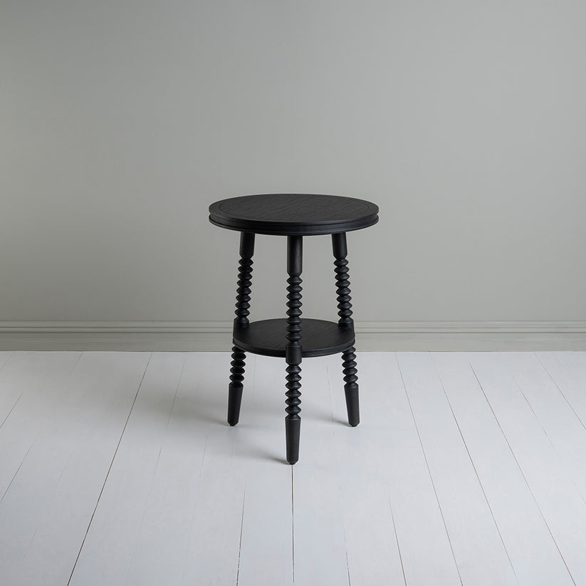Round Carbon Black Side Table, Spindle | Bed side table