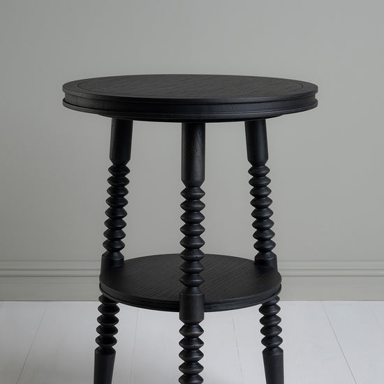 Round Carbon Black Side Table, Spindle | Bed side table